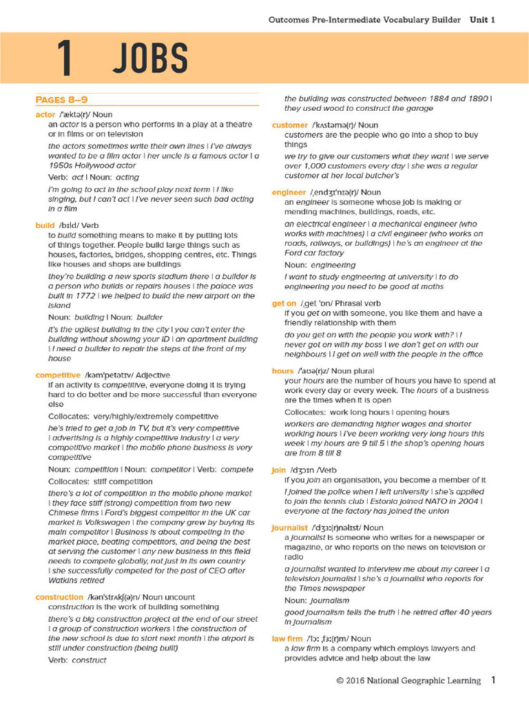 Jobs Vocabulary Builder Unit Pre-Intermediate English | PDF