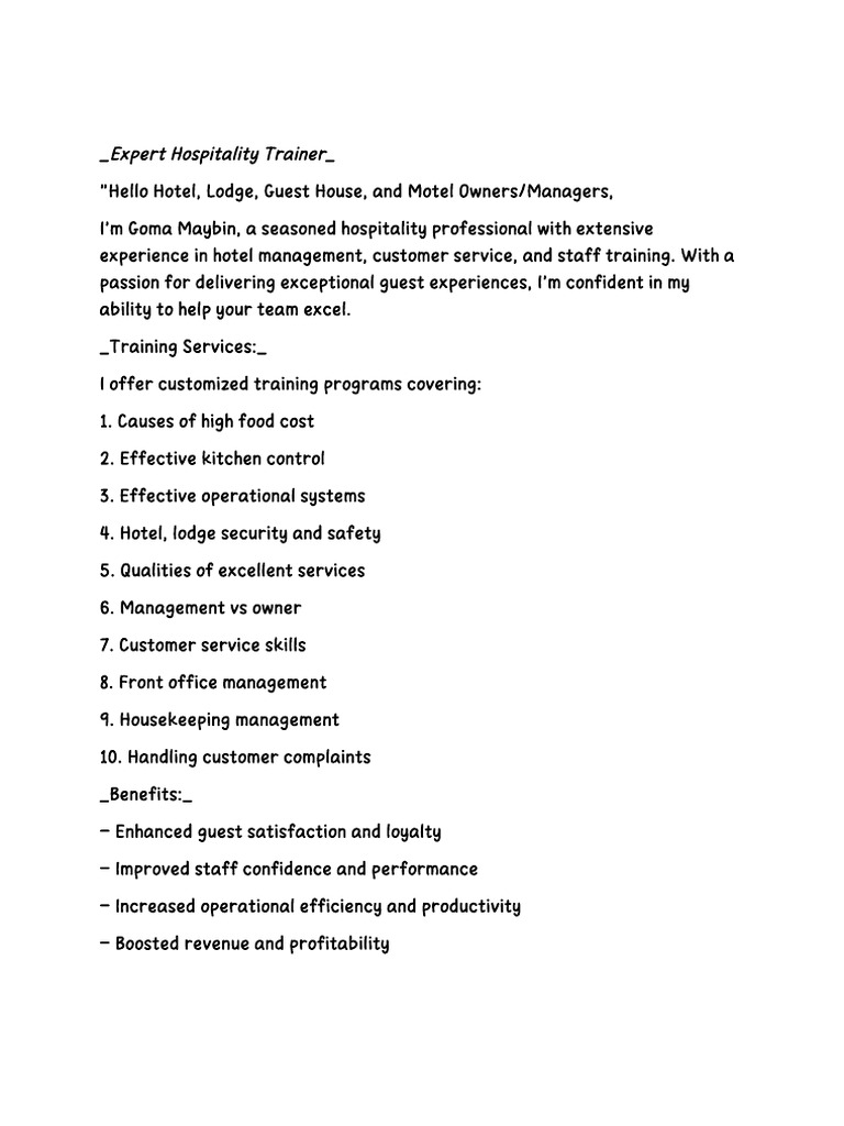 Expert Hospitality Training Services | PDF