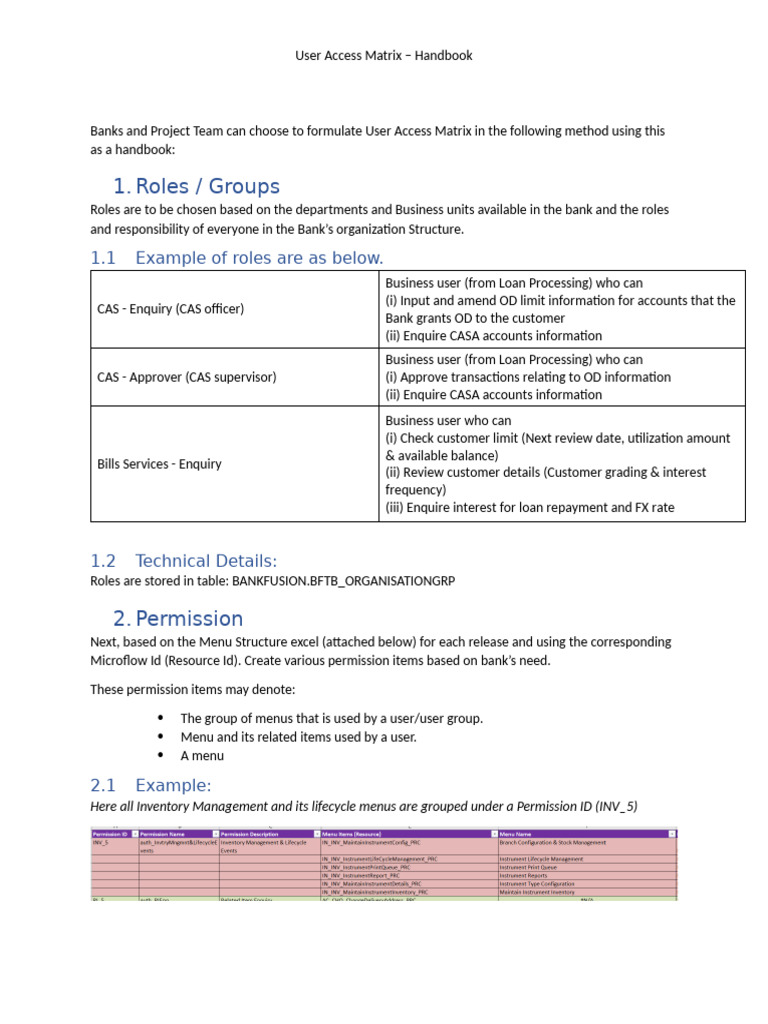 User Access Matrix Handbook Guide | PDF | Menu (Computing) | Banks