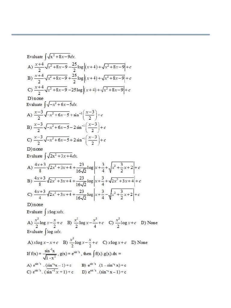 Indefinite Integration Test | PDF