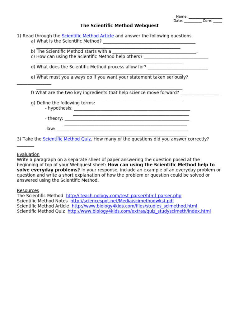 The Scientific Method Webquest 2bi20af | PDF | Scientific Method ...