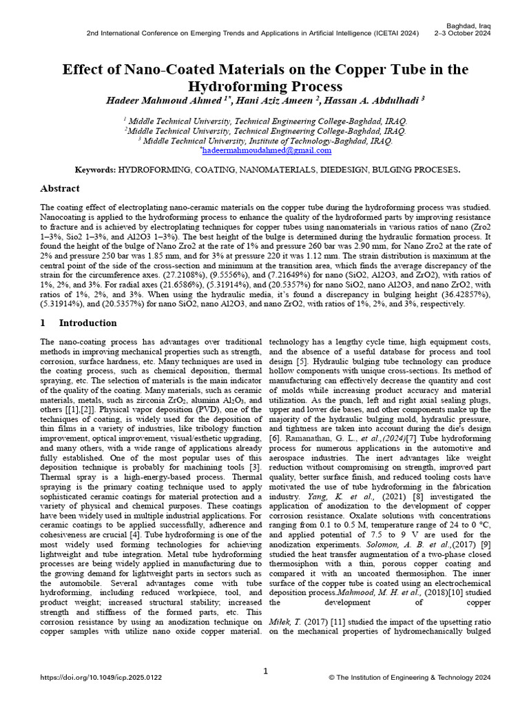 Nano-Coated Copper Tube Hydroforming Effects | PDF | Physical Sciences ...