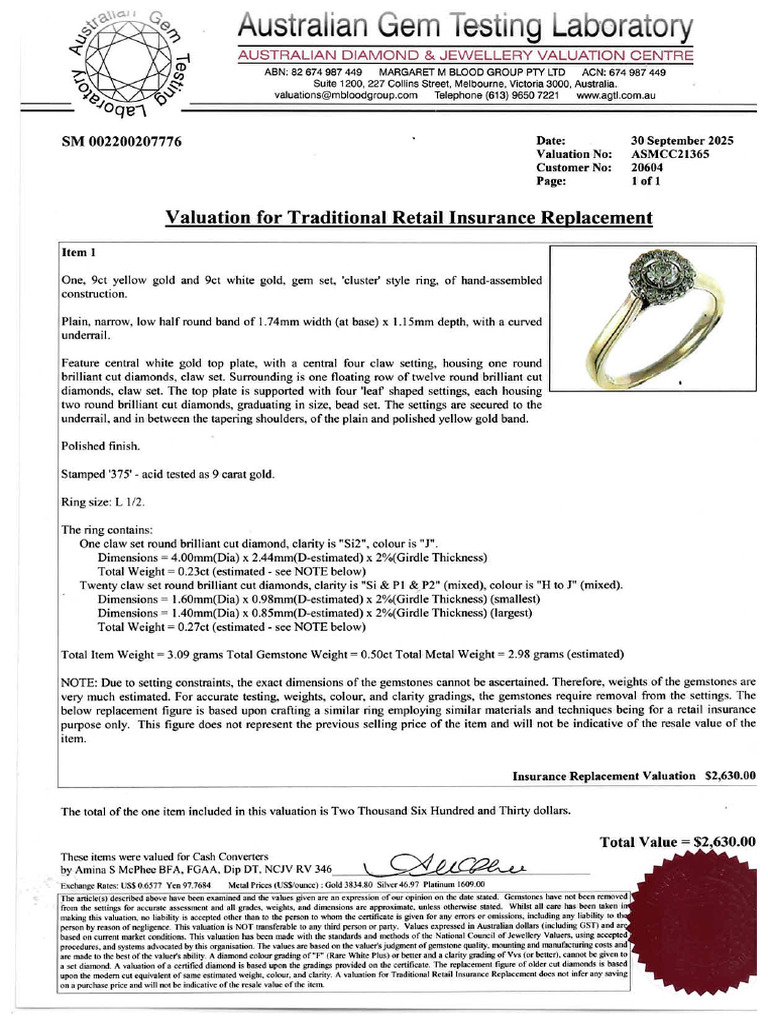 2630 Valuation Certificate 002200207776 | PDF