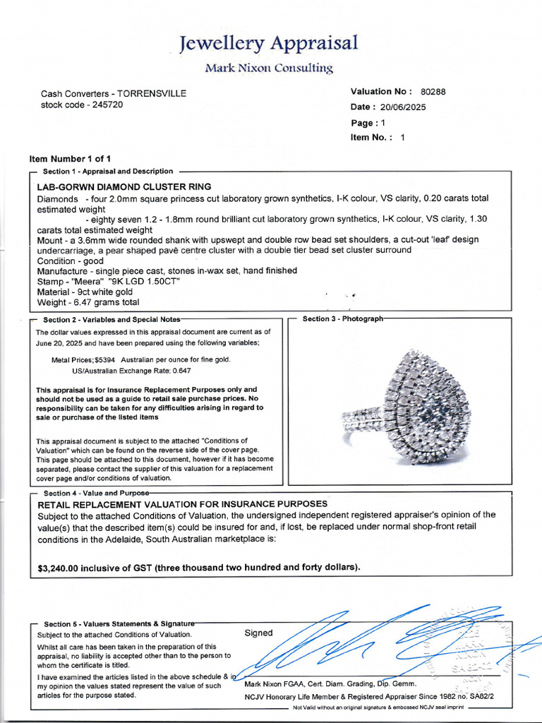 Clean Valuation Certificate 042000245720 | PDF
