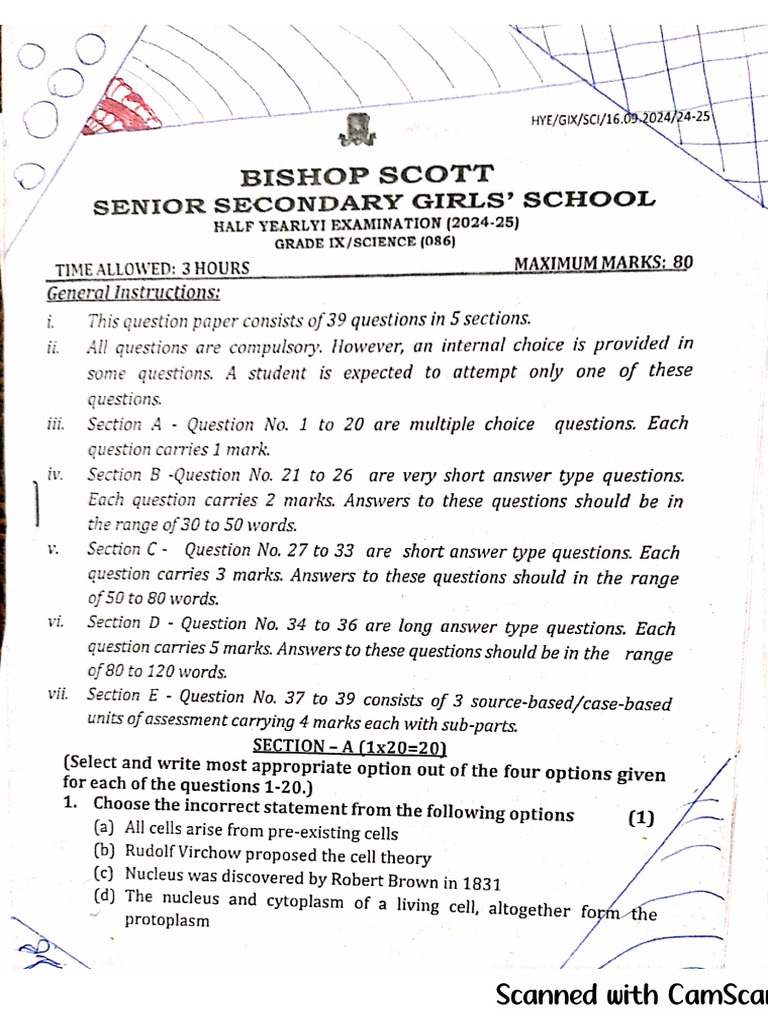 Science HYE Question Paper | PDF