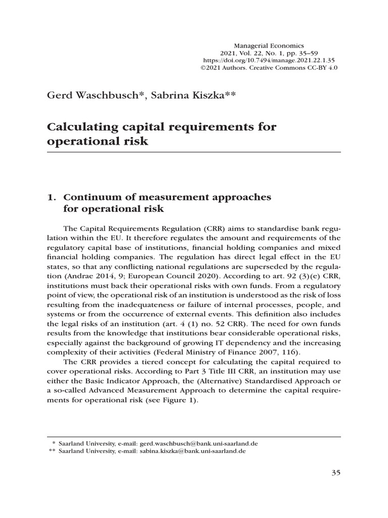 Capital Requirements for Operational Risk | PDF | Operational Risk ...