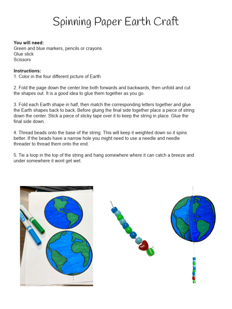 Spinning Paper Earth Craft Instructions | PDF
