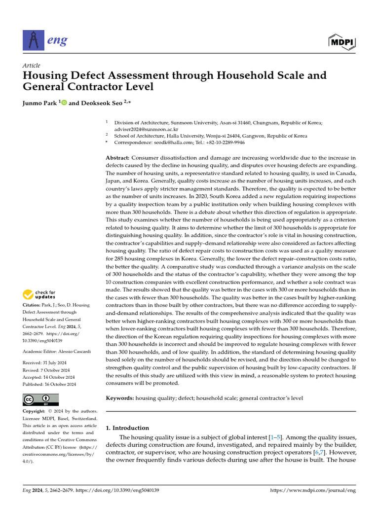 Housing Defect Assessment Through Household Scale and General ...