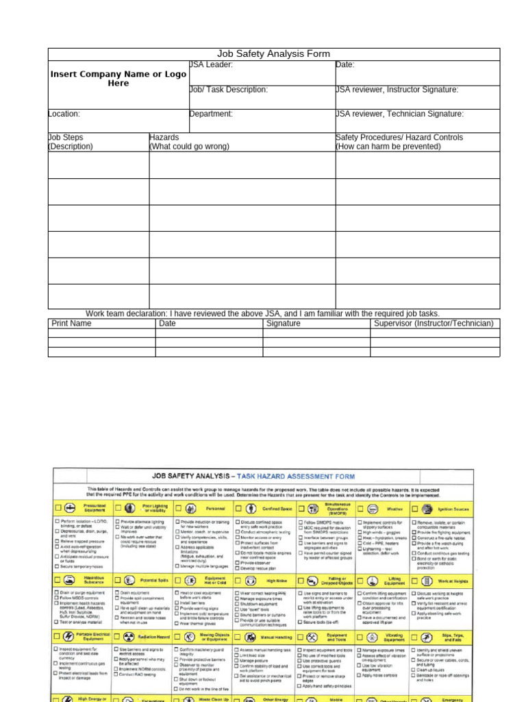 Job Safety Analysis Form | PDF