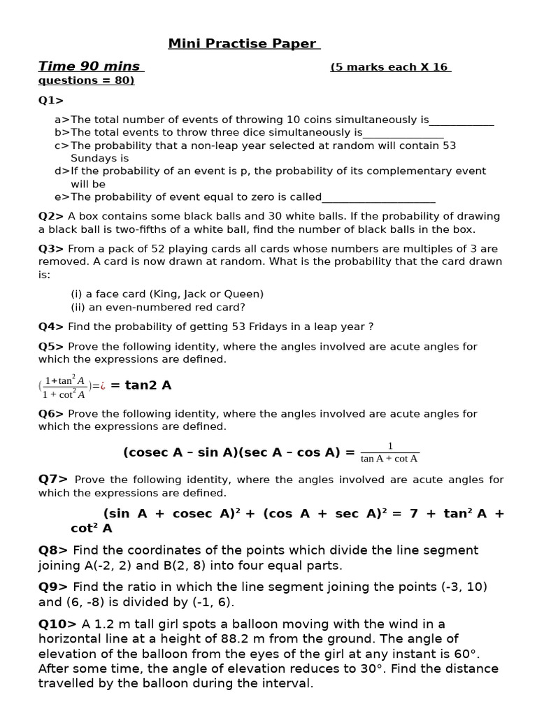 Mini Practise 2 | PDF | Trigonometric Functions | Angle
