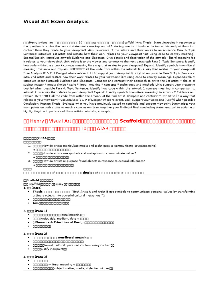 （更新后）Visual Art Exam Analysis | PDF
