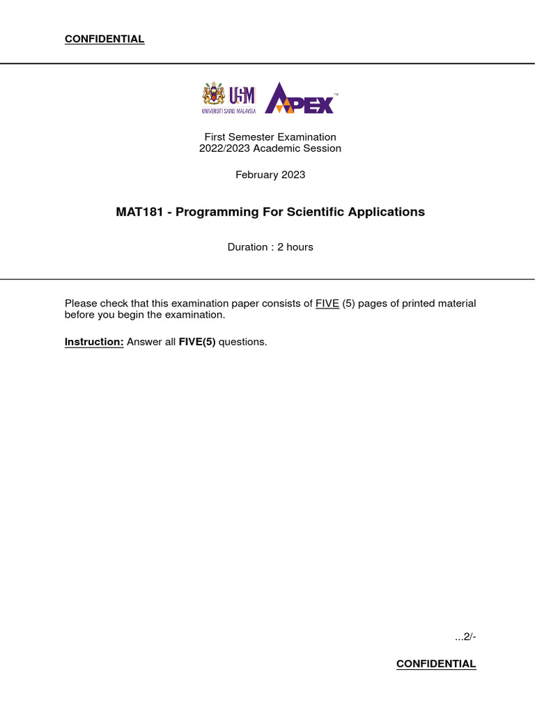 MAT181 S1 2223 Final | PDF | Computer Programming | Software Engineering