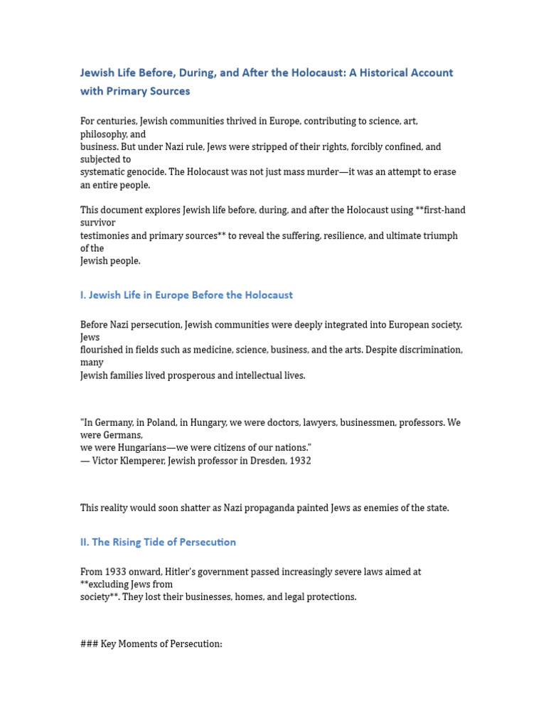 Jewish Life Before During After Holocaust Primary Sources | PDF | The ...
