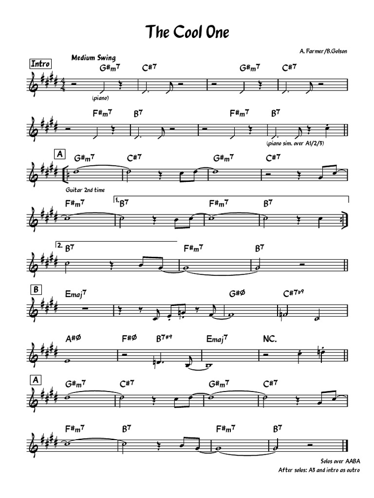 The Cool One First Voice Sheet | PDF | Musicology