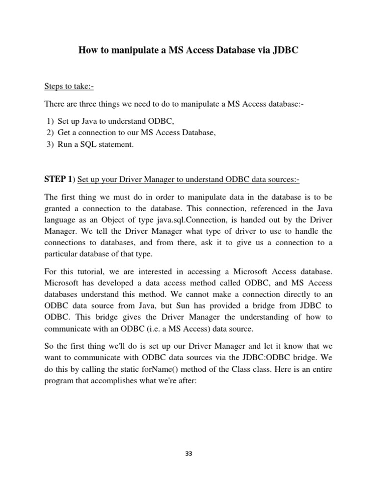 How To Manipulate A Microsoft Access Database Via Jdbc Pdf Microsoft Access Databases