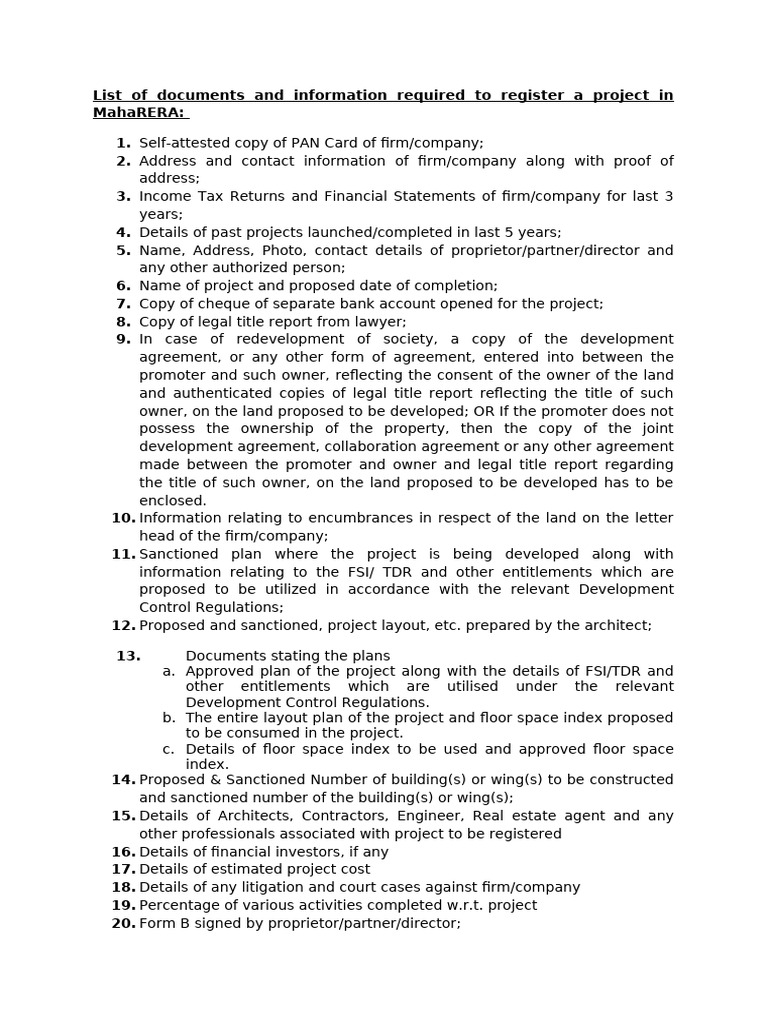 Document For Registration in RERA | PDF