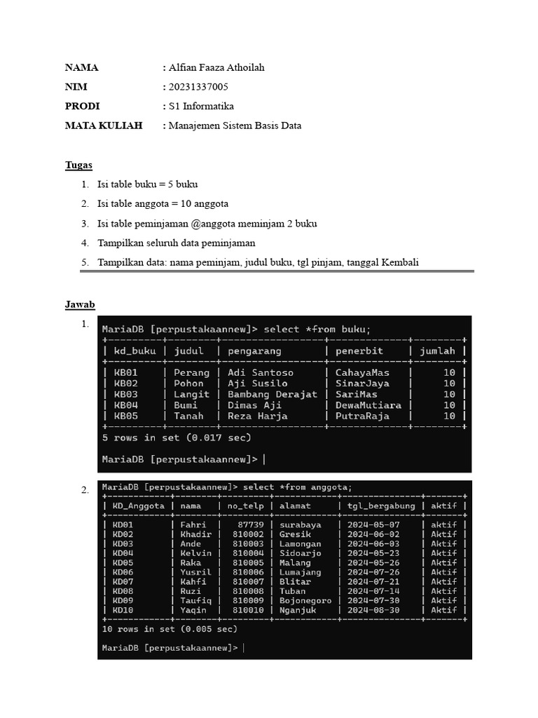 Tugas Manajemen Basis Data S1 Informatika | PDF