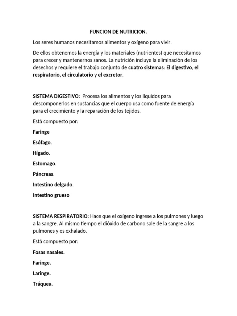 Funcion de Nutricion | PDF