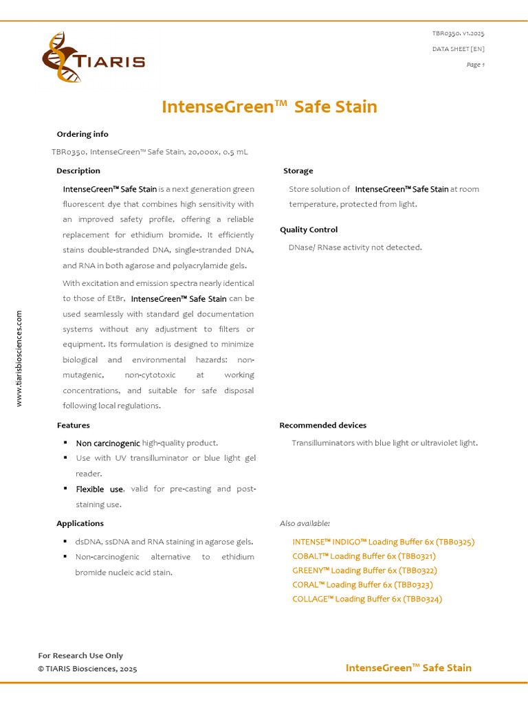 TBR0350. IntenseGreen Stain | PDF | Agarose Gel Electrophoresis ...