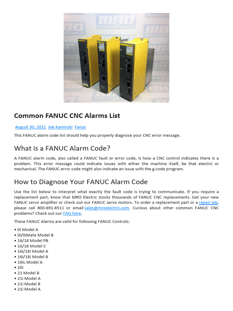 FANUC CNC Alarm Code Guide | PDF | Rotation | Parameter (Computer ...
