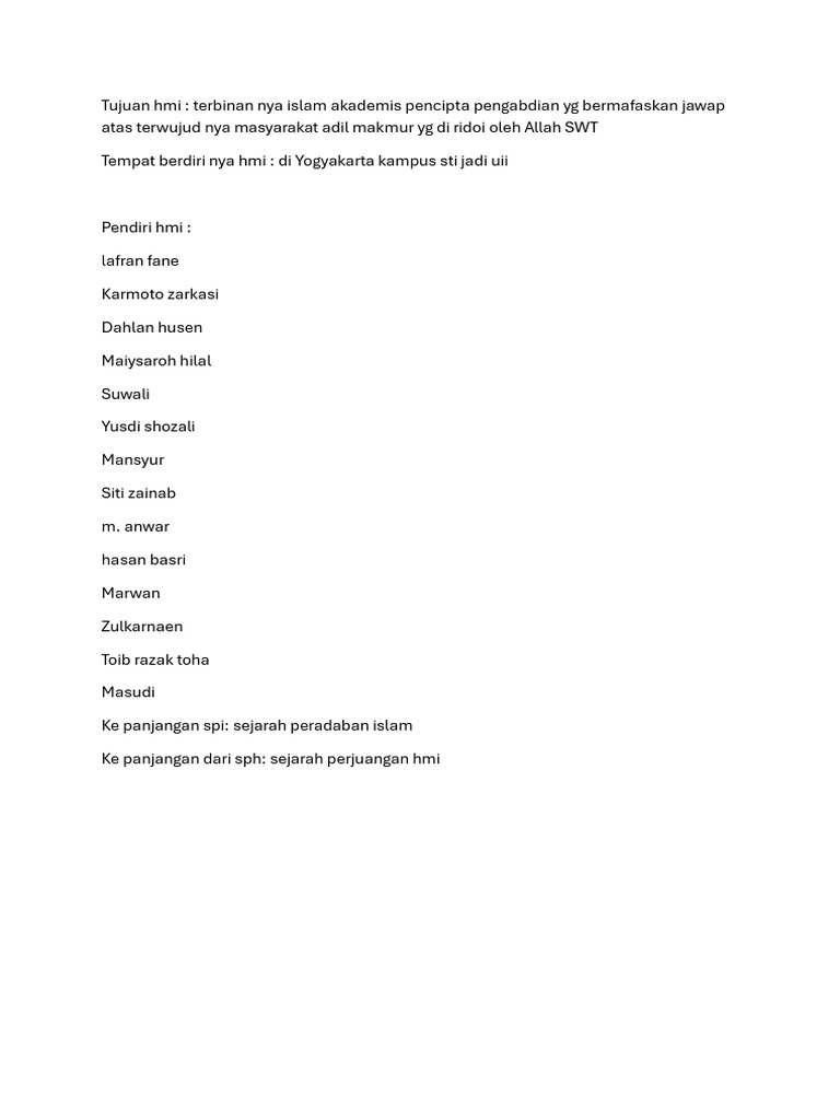 Sejarah dan Tujuan HMI di Yogyakarta | PDF