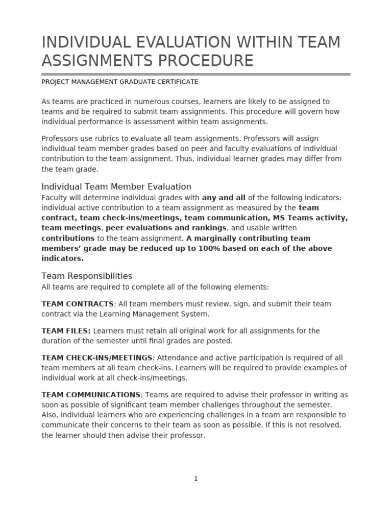 Team Assignment Evaluation Procedure | PDF | Learning