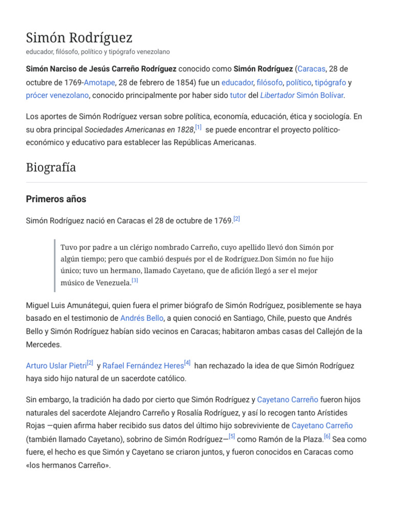 Simón Rodríguez - Wikipedia, La Enciclopedia Libre | PDF
