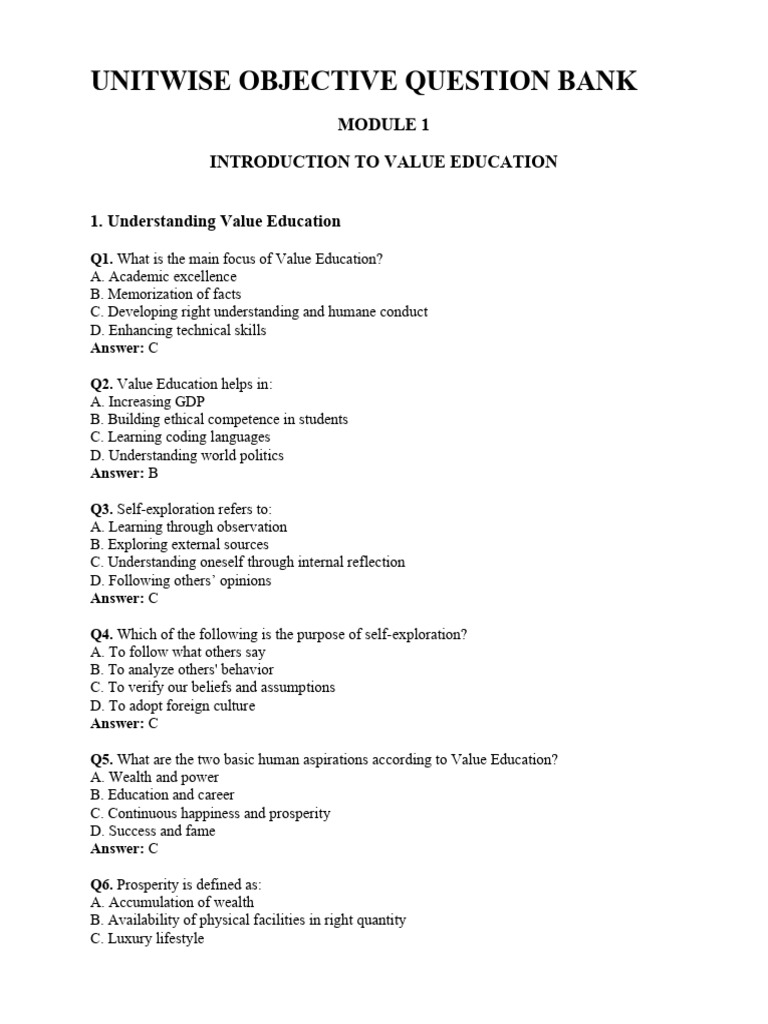 Unitwise Objective Question Bank Uhv-Ii | PDF | Sustainability | Thought
