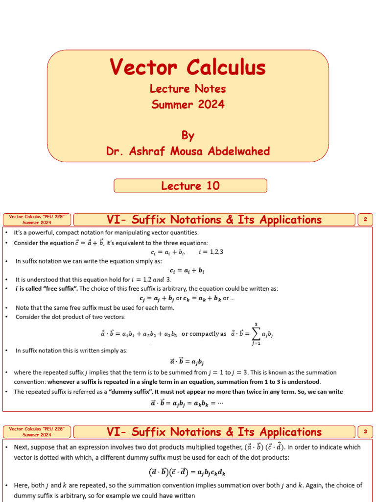 Vector Calculus: Suffix Notation Guide | PDF | Tensor | Euclidean Vector
