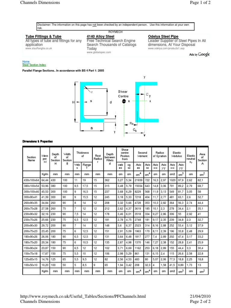 Parallel Flange Sections.. in Accordance With BS 4 Part 1 2005 | PDF ...
