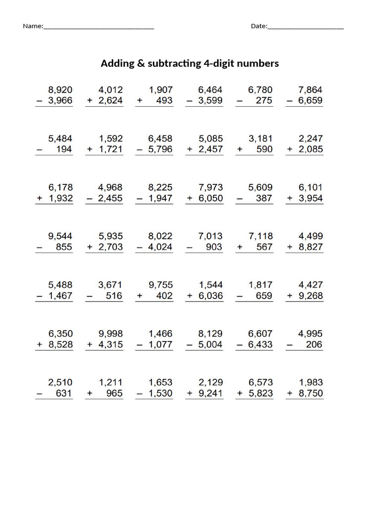 Add, Subtract 4-Digit Numbers | PDF
