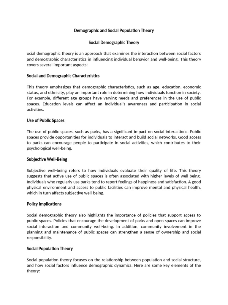 Social Demographic and Population Theory | PDF | Well Being | Social ...
