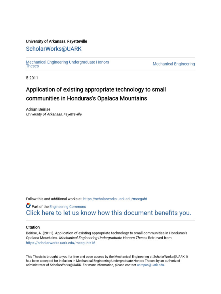 Application of Existing Appropriate Technology To Small Communiti | PDF ...
