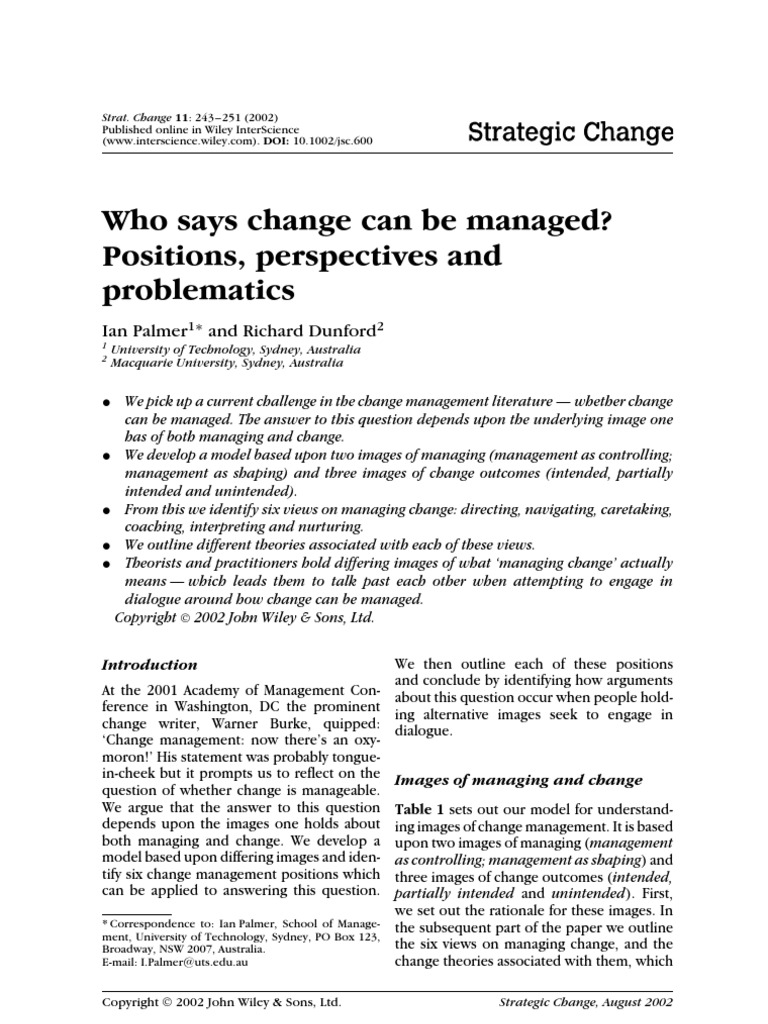 Lectura Aparte Palmer and Dunford 2002 (Who Says Change Can Be Managed ...