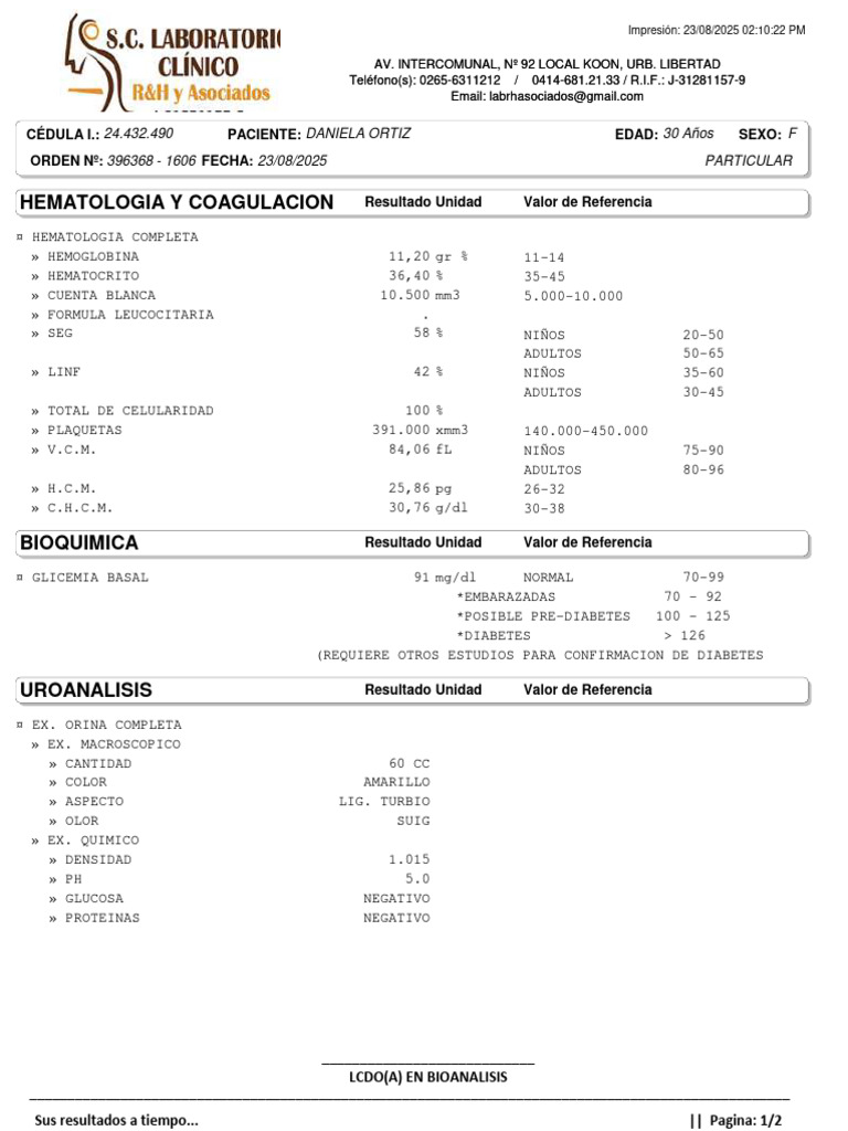 Resultados de Hematología y Bioquímica | PDF | Páncreas Endocrino ...