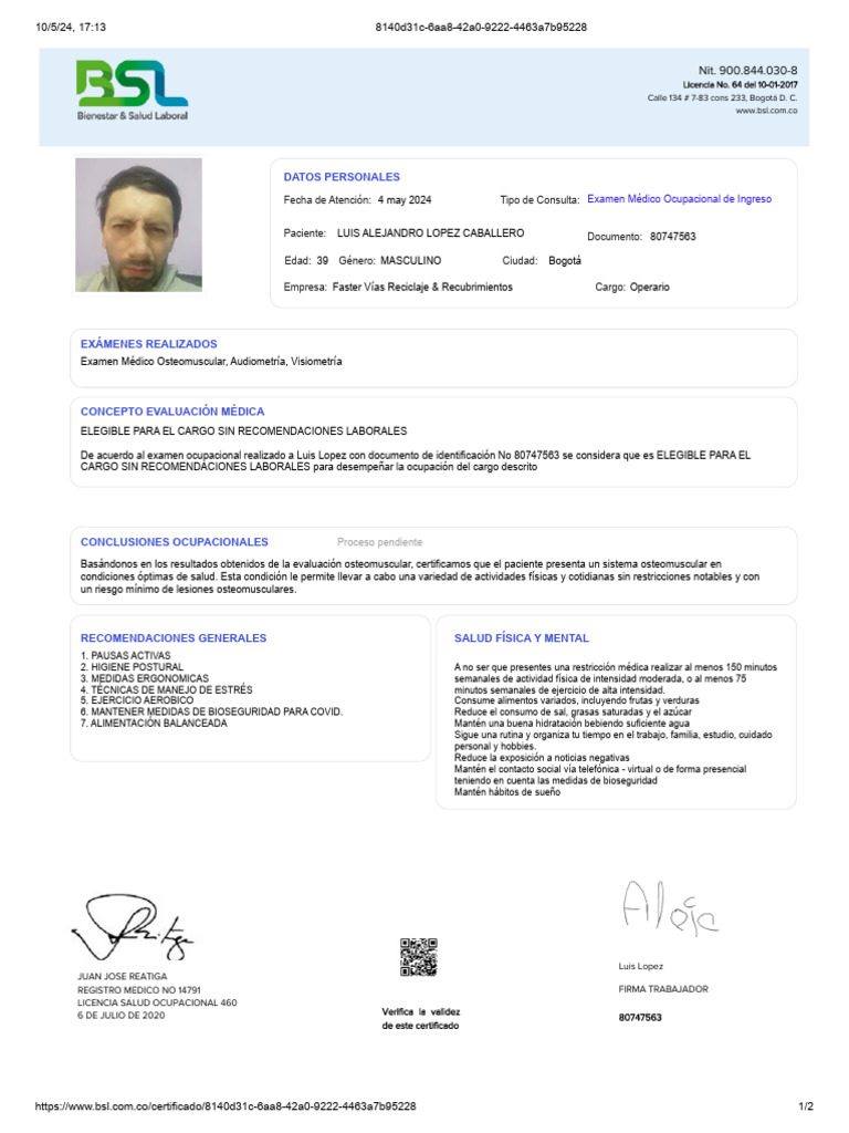 Luis Alejandro Lopez Caballero | PDF | Seguridad y salud ocupacional