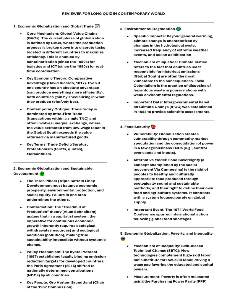 Long Quiz on Economic Globalization | PDF | Sustainability | Gini ...