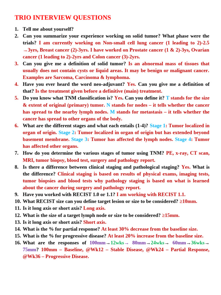 Essential TRIO Interview Questions | PDF | Cancer | Neoplasms