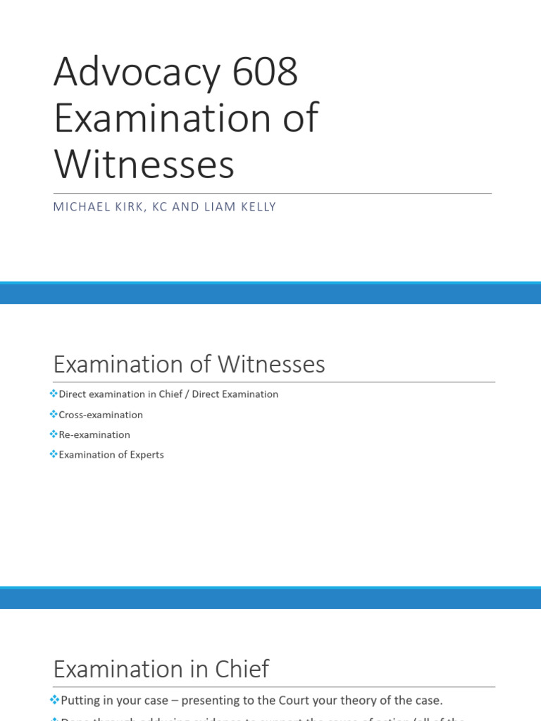 Witness Examination Techniques in Advocacy | PDF | Witness | Witness ...
