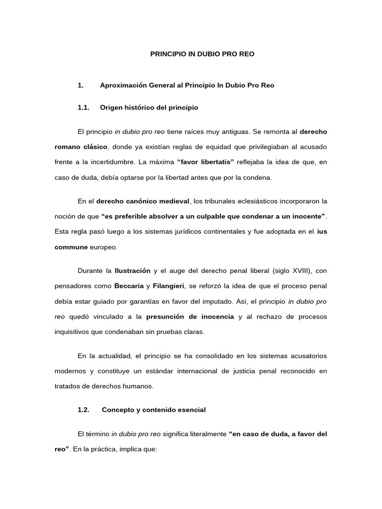 Origen y Aplicación del In Dubio Pro Reo | PDF | Presunción de ...