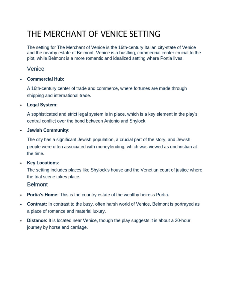 Setting of Merchant of Venice | PDF