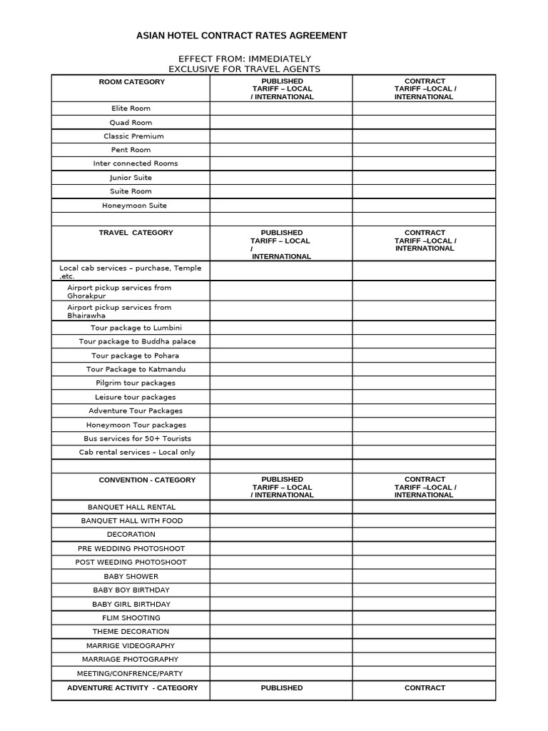 Asian Hotel Contract Rates for Agents | PDF | Meal