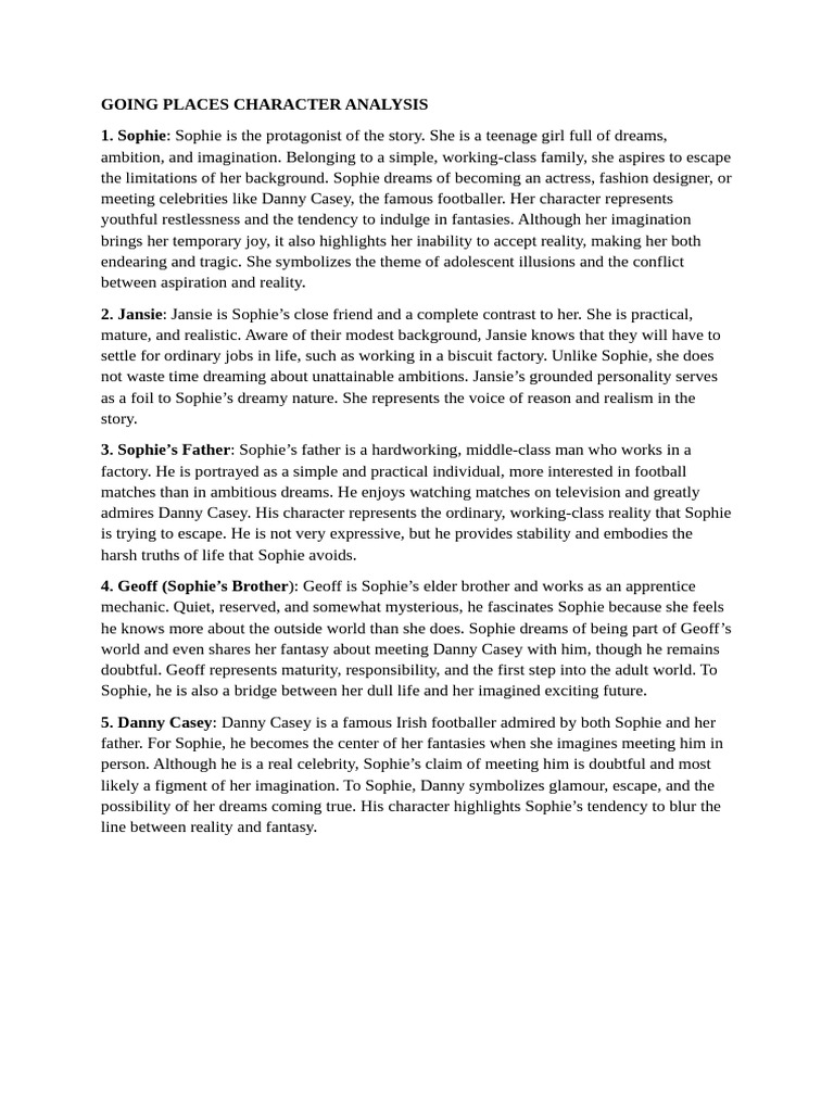 Character Analysis in "Going Places" | PDF