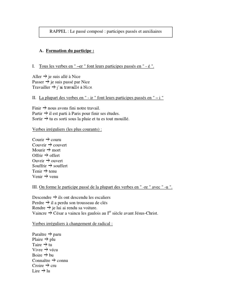 Rappel Le Passé Composé | PDF | Règles | Typologie linguistique