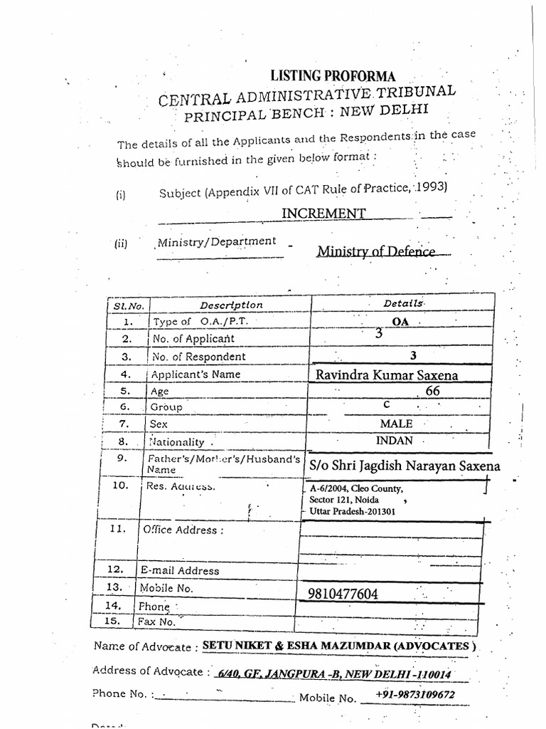 OA Ravindra K Saxena Vs UOI | PDF | Pension | Employee Benefits