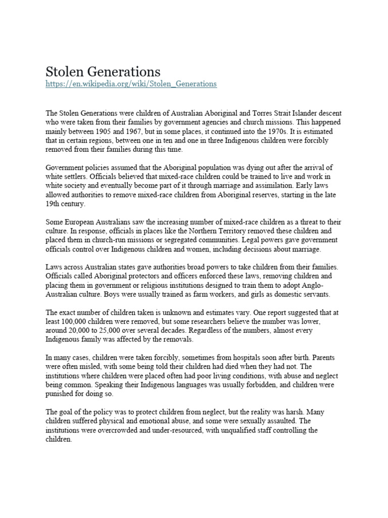 Understanding the Stolen Generations | PDF | Indigenous Australians ...