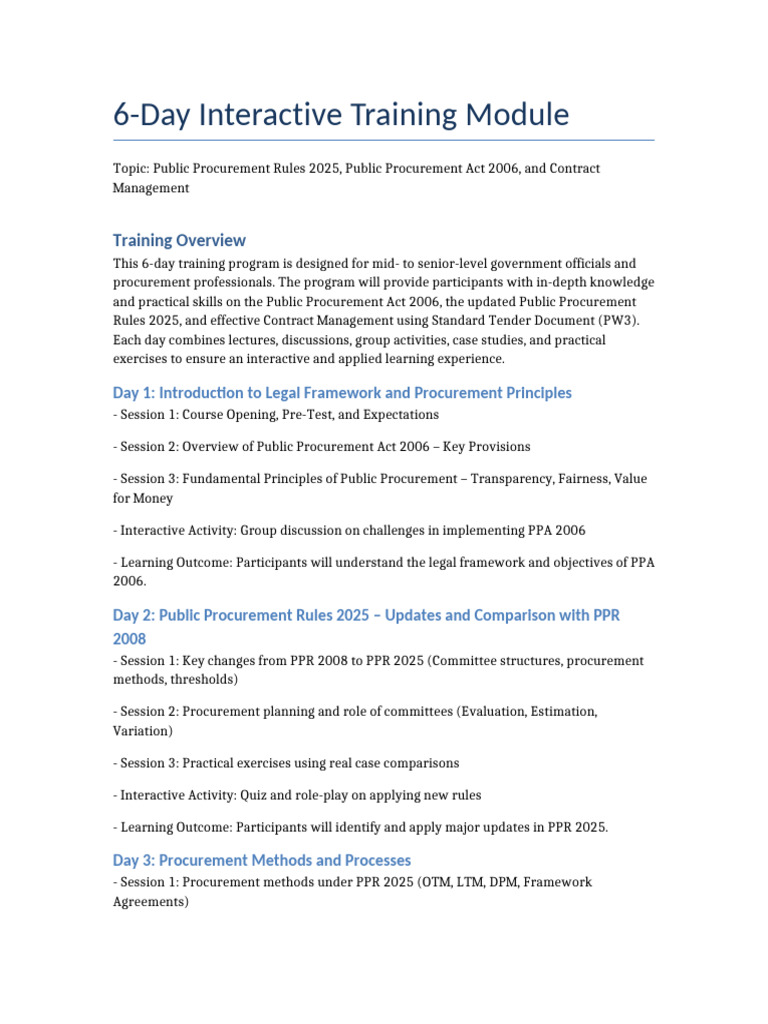 6 Day Training Module Detailed Session Plan | PDF | Evaluation ...