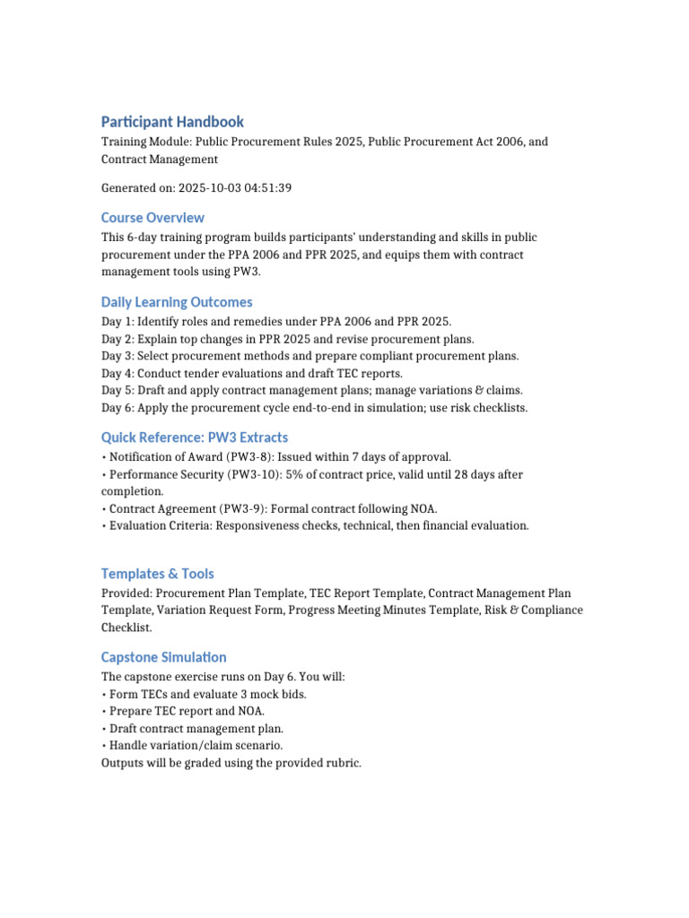 PPR 2025 Training Handbook | PDF