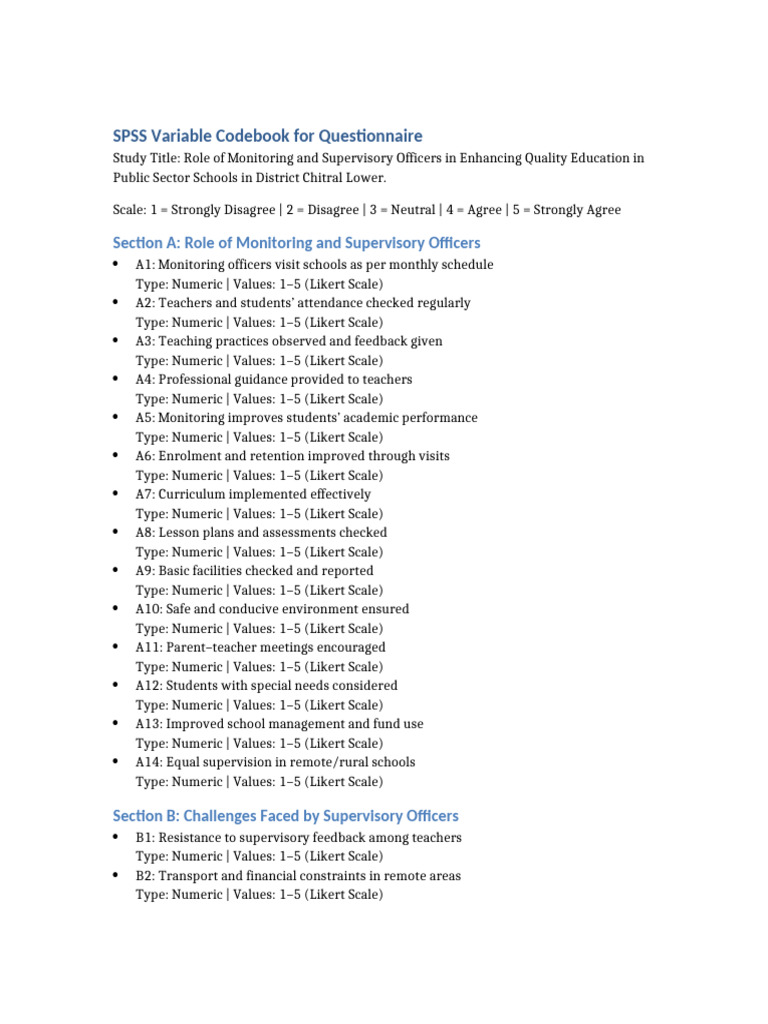 SPSS Codebook Monitoring Supervision | PDF