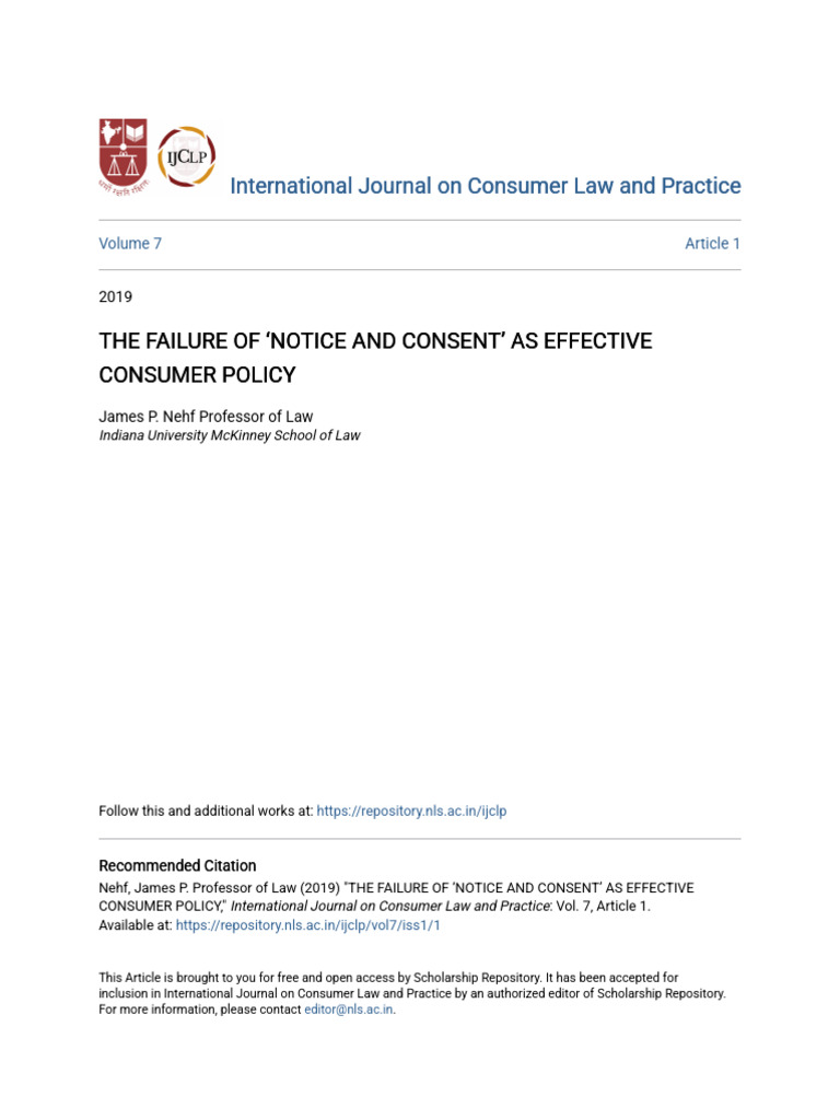The Failure of - Notice and Consent - As Effective Consumer Policy ...